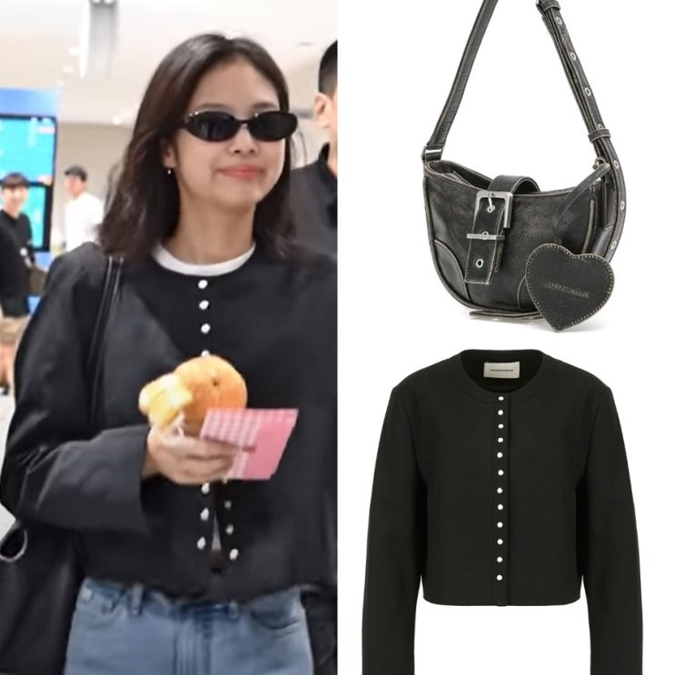 제니 공항 사복 패션 옷 메종마레 자켓 마뗑킴 가방 지갑 반팔 모자 네이버 블로그