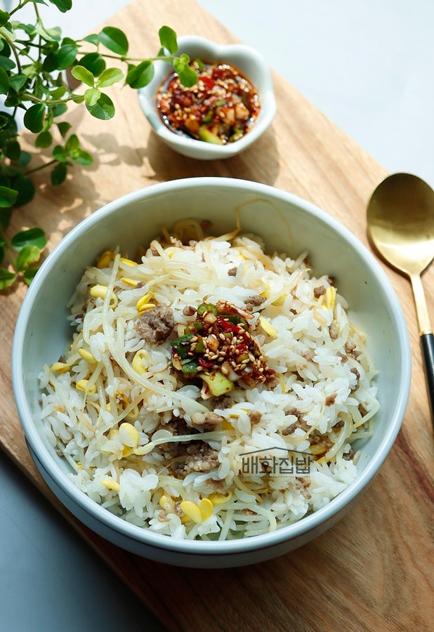 간단 콩나물밥 만들기 간장 양념장 찬밥으로 돼지고기 콩나물밥 만드는법 콩나물 요리 네이버 블로그