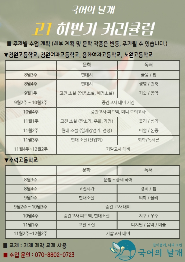 고1국어 하반기커리큘럼 국어의날개 고1커리큘럼 국어커리큘럼 노원국어학원 고등국어학원 2학기국어 네이버 블로그