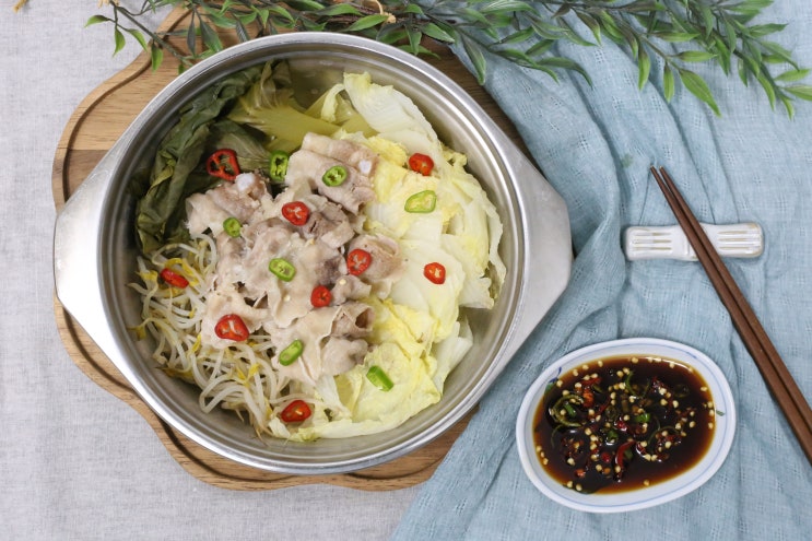 대패야채찜 요리 대패삼겹살 알배추 숙주찜 소스 만들기 네이버 블로그