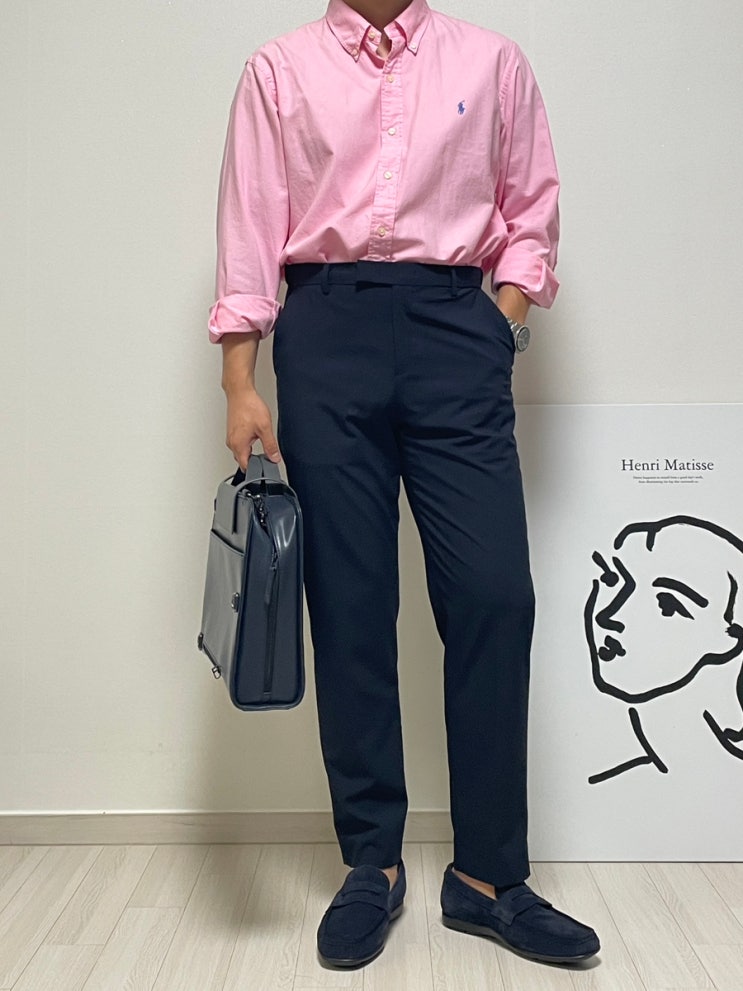 폴로 랄프로렌 남자 핑크 분홍 셔츠 코디 출근룩 20도 21도 옷차림 네이버 블로그