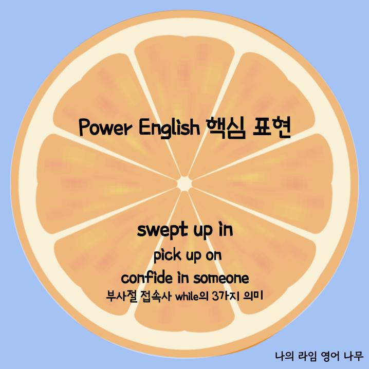 접속사 while 뜻: ~하는 동안, (비록) ~하지만, 반면에/ swept up in sth/ pick up on sth ...