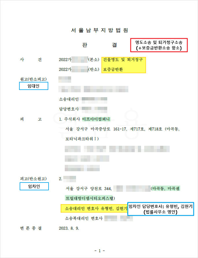 부동산 이프아이사건명도소송 피고방어성공사례보증금반환소송승소부동산전문변호사법률사무소명안 네이버 블로그
