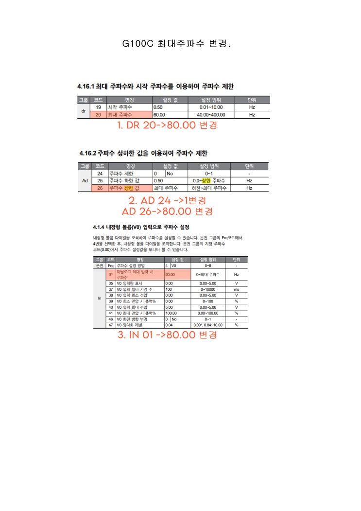 LS ELECTIRC G100C 최대 주파수 설정 : 네이버 블로그