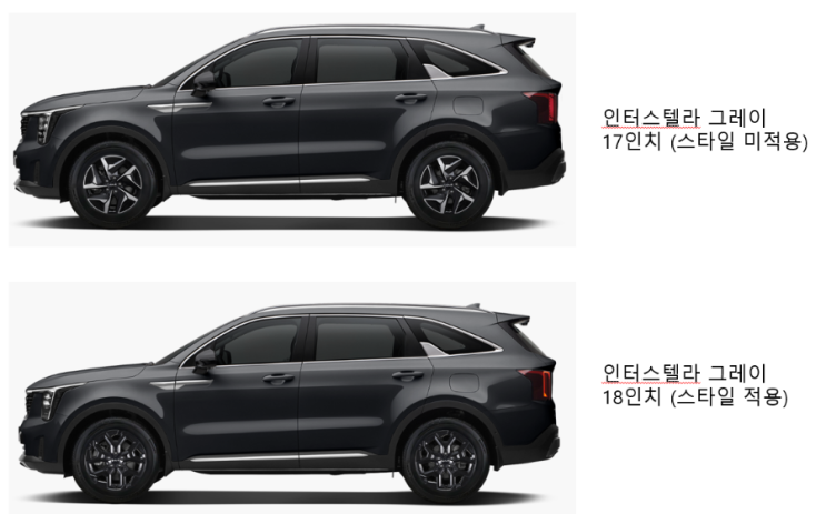 쏘렌토 MQ4 4세대. 하이브리드 순정 휠 타이어 비교 : 네이버 블로그