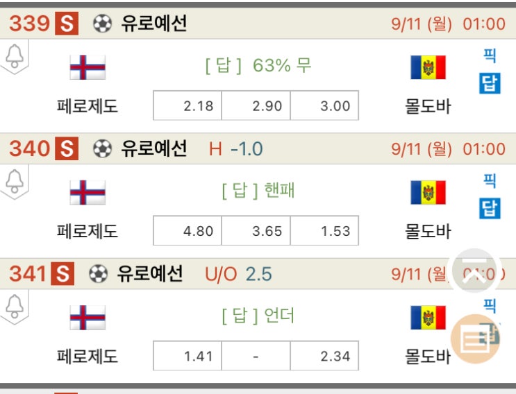 9월 11일 페로제도vs몰도바 몬테네그vs불가리아 핀란드vs덴마크 아일랜드vs네덜란드 그리스vs지브롤터 경기 추천픽