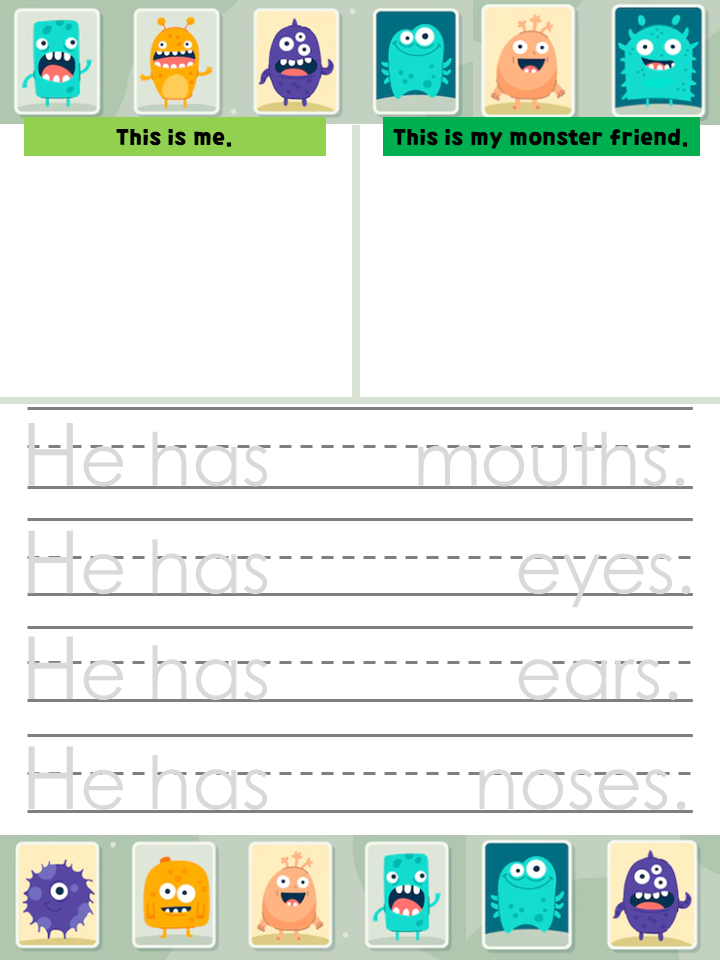 영어 글쓰기 워크시트 My Monster Friend 간단한 Sentence Pattern으로 문장 완성하기 (엄마표 생활영어 ...