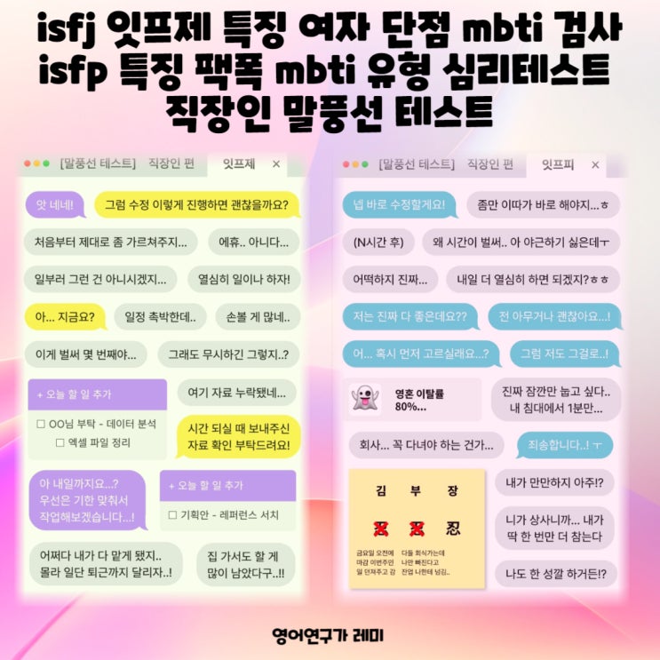 Isfj 잇프제 특징 여자 단점 Mbti 검사 Isfp 특징 팩폭 Mbti 유형 심리테스트 직장인 말풍선 테스트 네이버 블로그