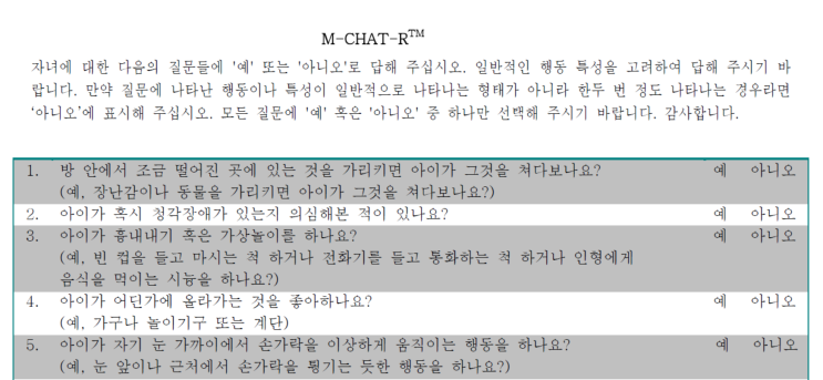 내 아이의 자폐를 알게 된 시기와 이유 (M-CHAT-R 검사) : 네이버 블로그