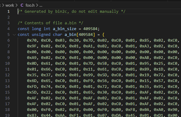 bin 파일을 c 코드로 변환해 주는 툴 - bin2c : 네이버 블로그