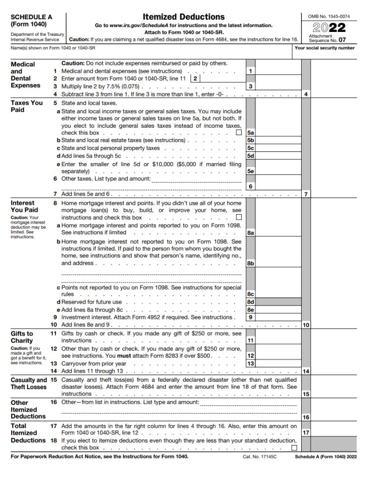 About Schedule A (Form 1040), Itemized Deductions Schedule A(양식 1040 ...