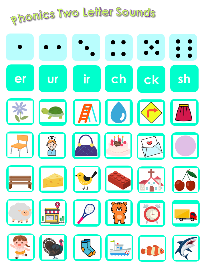 파닉스액티비티 Phonics Activity Two Letter Sounds Dice Game & Five in a Row ...