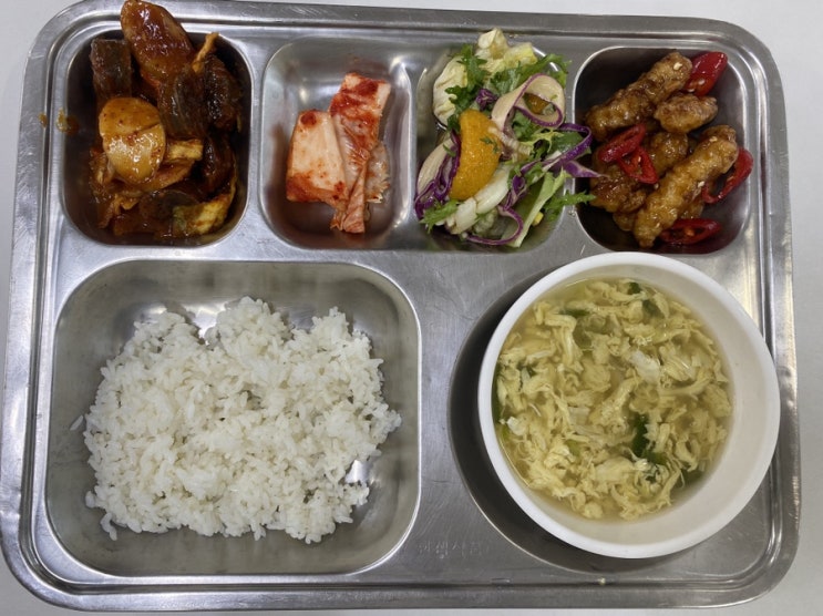 단체급식 계란파국 맛쵸킹탕수육 순대야채볶음 만다린샐러드 등 1인량 네이버 블로그