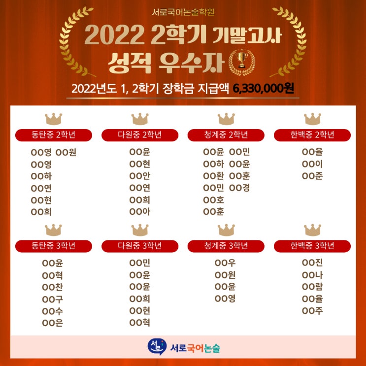 동탄국어학원 2022 2학기 기말 중등관 성적우수자 명단 네이버 블로그