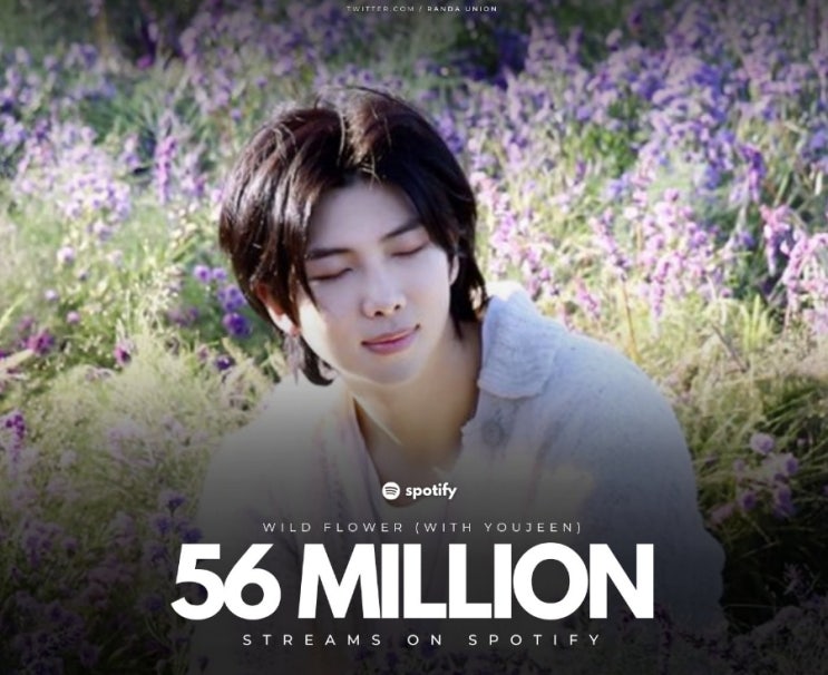 방탄소년단 RM "Wild Flower (with youjeen)" 60M on Spotify : 네이버 블로그