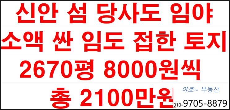 전남 신안 섬 당사도 바닷가 싼 급매물 임야 2670평 8000원씩 총 2100만원 부동산 토지 투자 땅 매매 전남 신안군