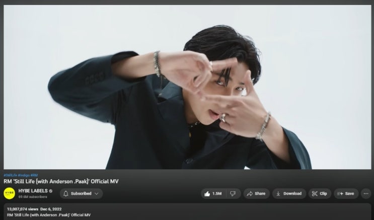 방탄소년단 RM "RM Still Life (with Anderson .Paak) Official MV" 13M views on ...