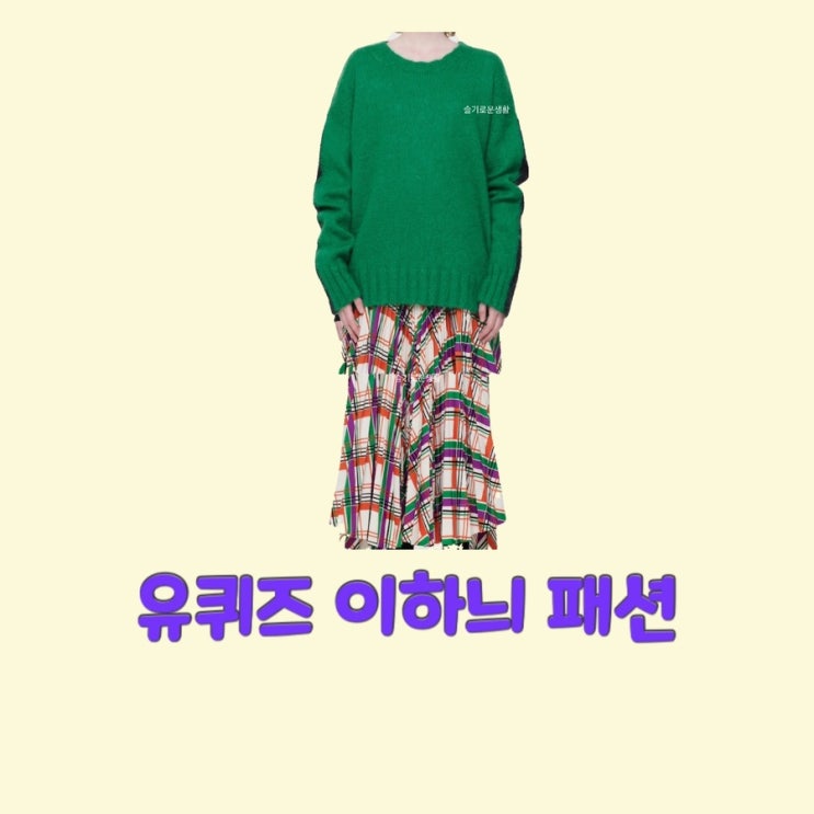 이하늬 유퀴즈온더블럭177회 니트 스웨터 초록색 스커트 치마 체크 옷 패션 네이버 블로그
