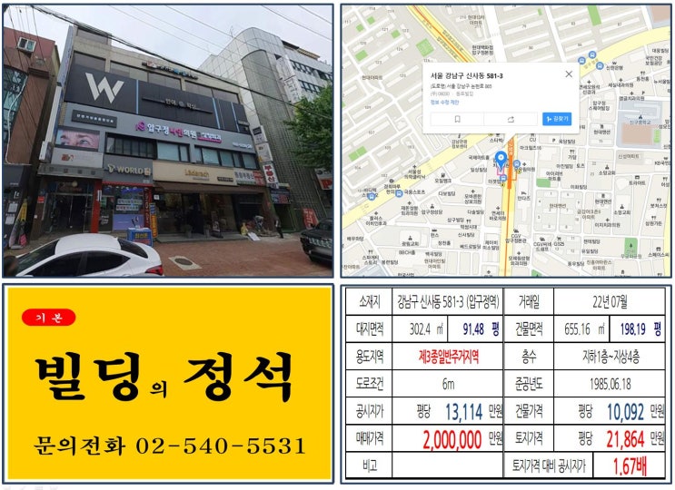 강남구 압구정역 성형외과거리 200억 빌딩 실거래가 조회 신사동 581 3 압구정역 200억 원 평당 2억 1864만