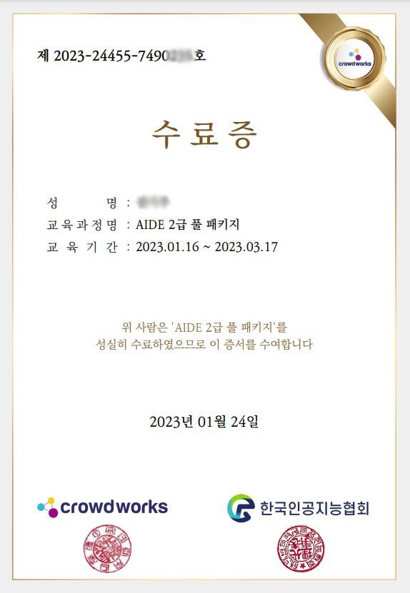 데이터라벨링 자격증 Aide 2급 자격증 필요한가 필요없는가 수강료 시험 비용이 낭비일까 도움이 될까 고민에 대한