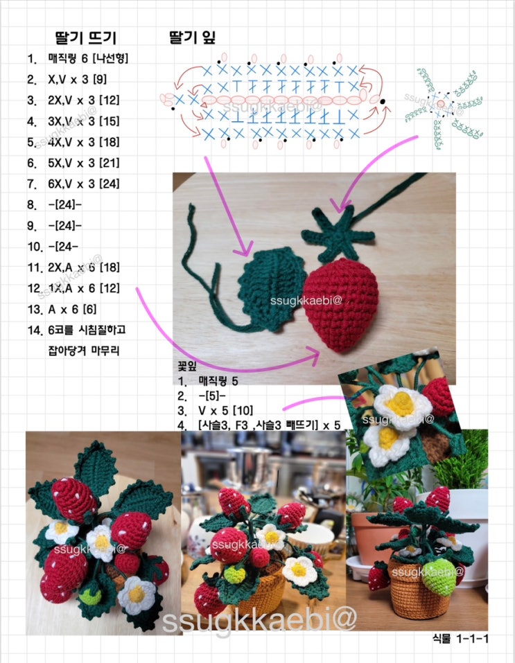 [코바늘 뜨개도안] 상큼 딸기뜨기도안 /딸기화분 /식물 뜨기 : 네이버 블로그
