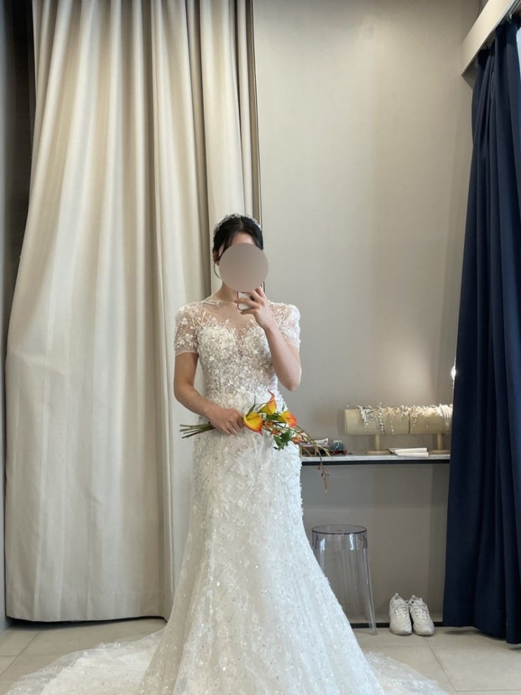 Dress11 르네블랑 웨딩 드레스 본식 가봉 후기오간자 실크 A라인 김연아 드레스 로즈로사 비즈 머메이드