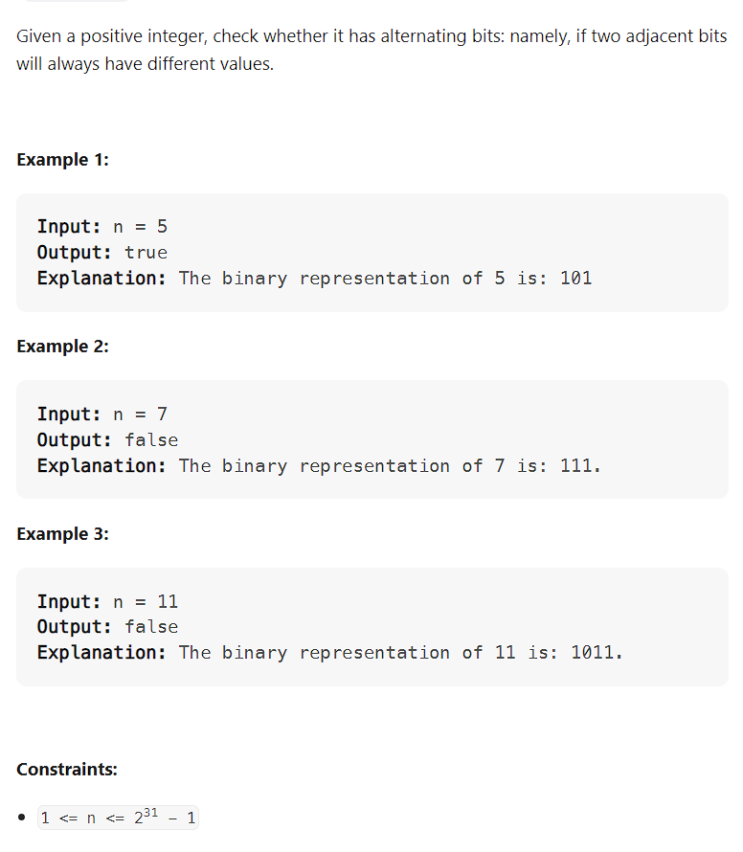 JAVA_Binary Number with Alternating Bits_LeetCode 693 : 네이버 블로그