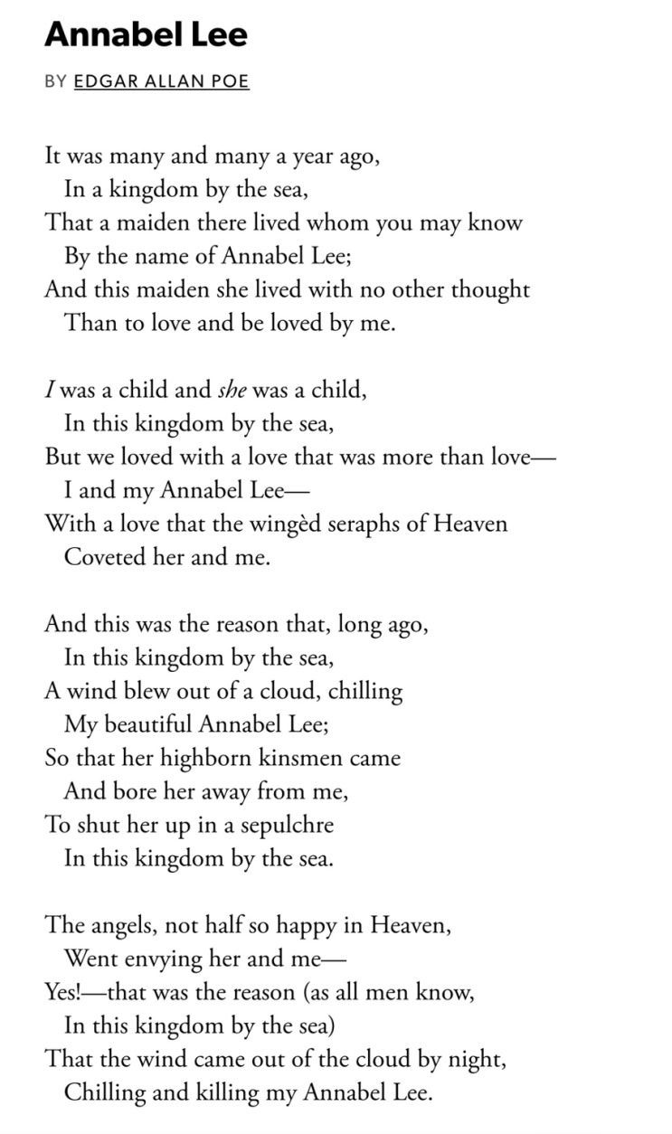 [영미시] Annabel Lee (by Edgar Allen Poe) : 네이버 블로그