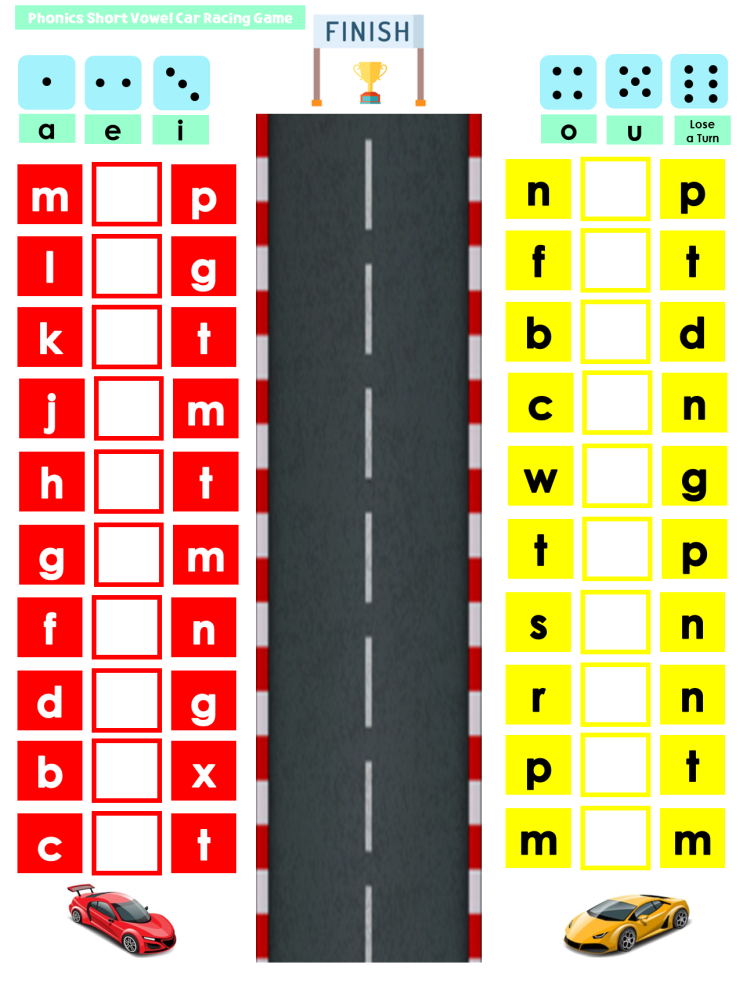 파닉스 단모음을 익히는 Phonics Short Vowel Car Racing Game Activity : 네이버 블로그