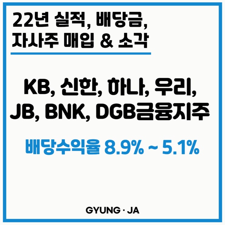 7대 금융지주 (KB, 신한, 하나, 우리, JB, BNK, DGB) 22년 실적, 배당금, 자사주 매입 & 소각 : 네이버 블로그