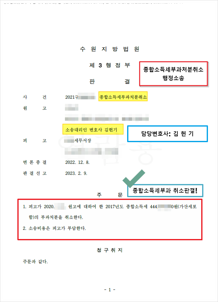 행정 종합소득세부과처분취소승소사례행정소송전문변호사종합소득세부과처분취소소송변호사 네이버 블로그