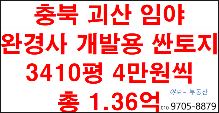 충북 괴산 만년지 저수지 인근 싼 임야 3410평 4만원씩 총 136억 개발용 휴양용 부동산 토지 투자 땅 매매 충북 괴산군