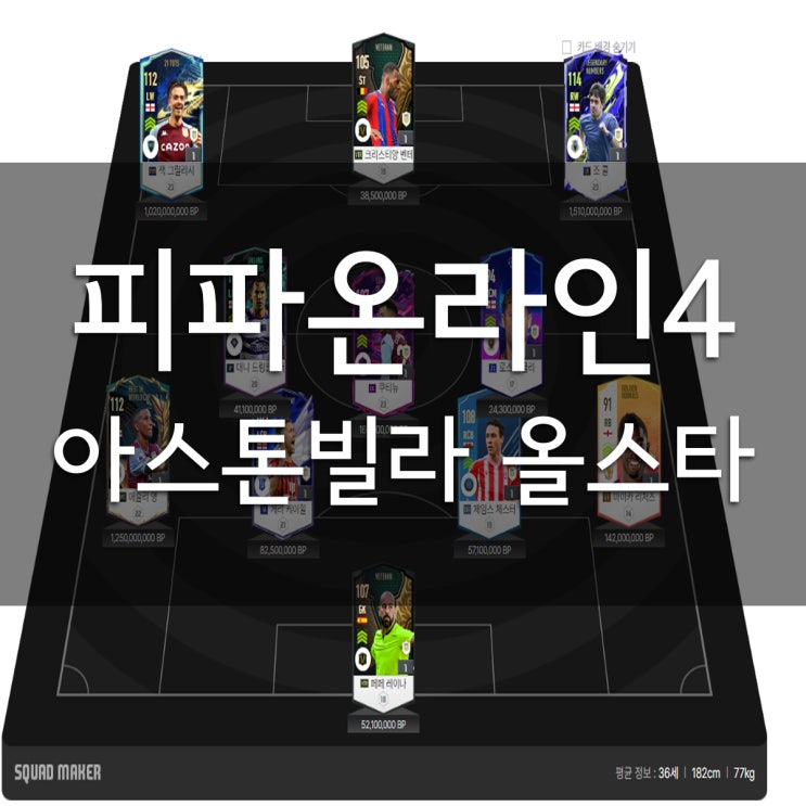 피파4아스톤빌라 피파온라인4 애스턴빌라 올스타 이정도 우승팀 개인기 5성 2명 팀추천 팀컬러 4단계 2개 스쿼드 가성비