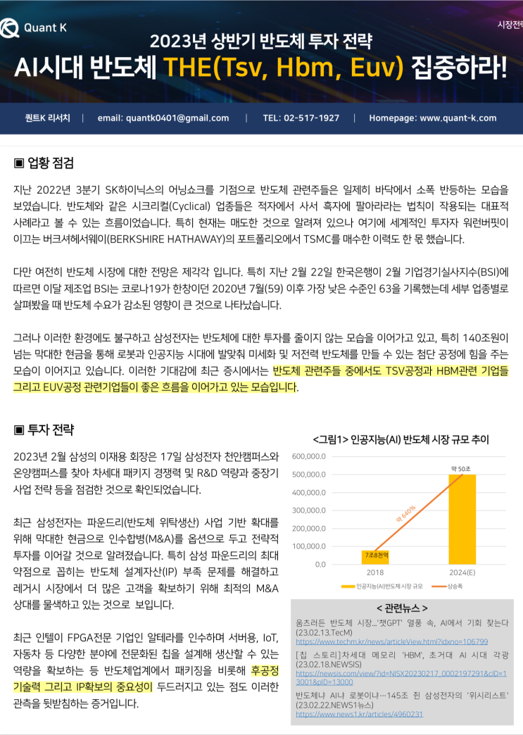 Quant K - AI시대 반도체 THE(Tsv, Hbm,Euv) 집중하라! (Feb 23, 2023) : 네이버 블로그