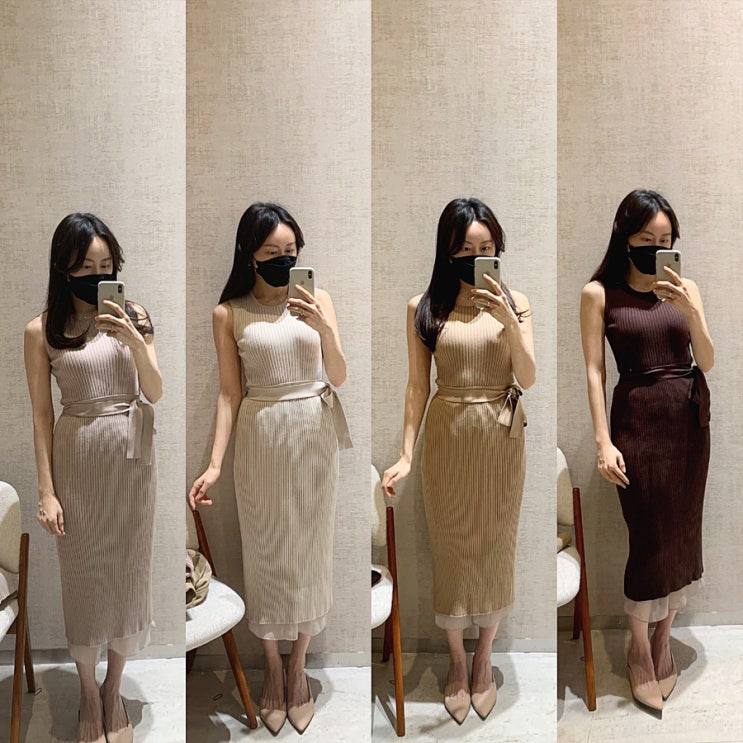 시에 Sie 에이프런 랩 원피스 더현대 매장 후기 카멜 페일핑크 브라운 소이 베이지 네이버 블로그