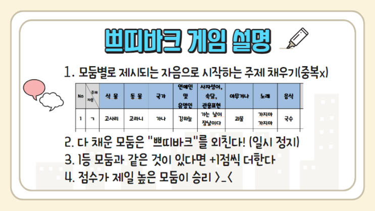 쁘띠 바크 게임 🎮학기 초 아이스브레이킹 게임 국어 수업 첫 시간 게임 추천 워크숍 게임 추천 모둠 게임 네이버 블로그