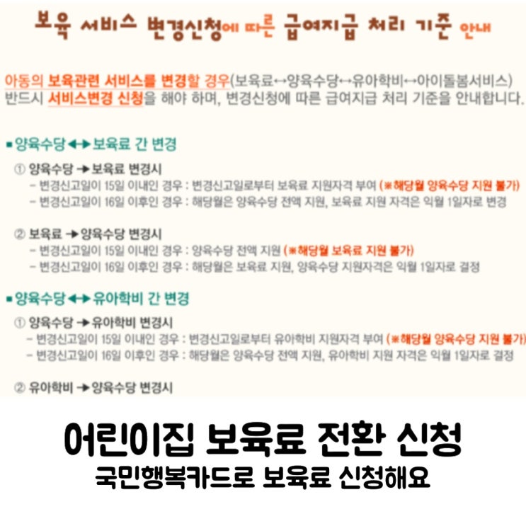 어린이집 보육료 전환 사전 신청 국민행복카드 아이사랑카드로 보육료 결제 네이버 블로그