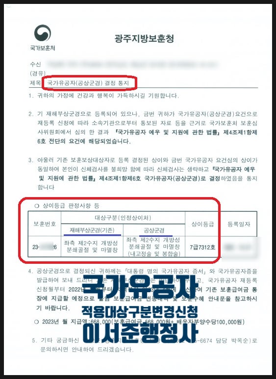 적용대상구분변경신청 후 보훈요건 재심사결과 국가유공자등록 네이버 블로그