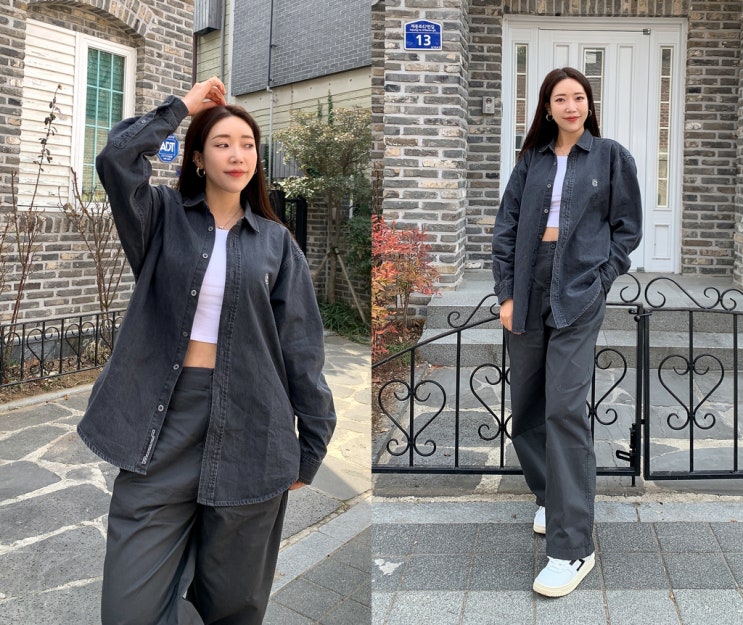 봄맞이 패션 커버낫 여자 데님 셔츠 And 와이드 치노 팬츠 코디 리뷰 네이버 블로그