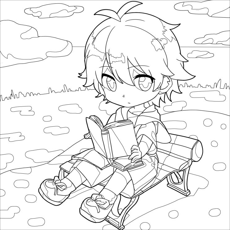 컬러링시트 0013 : character_boy_SD_read_book_chair : 네이버 블로그