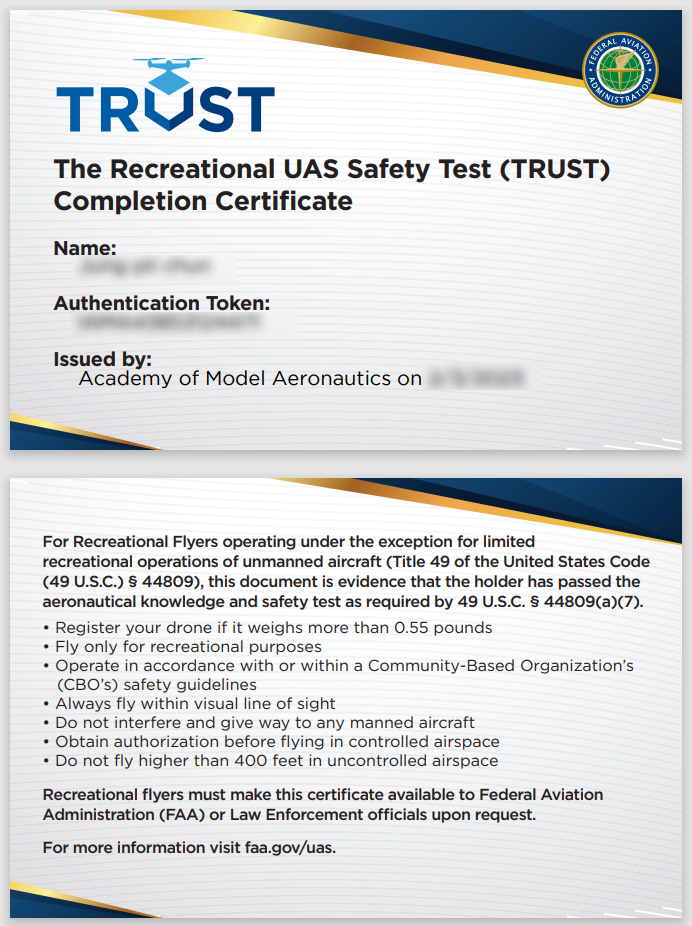 미국에서 드론날리기 준비, FAA TRUST 수료 : 네이버 블로그