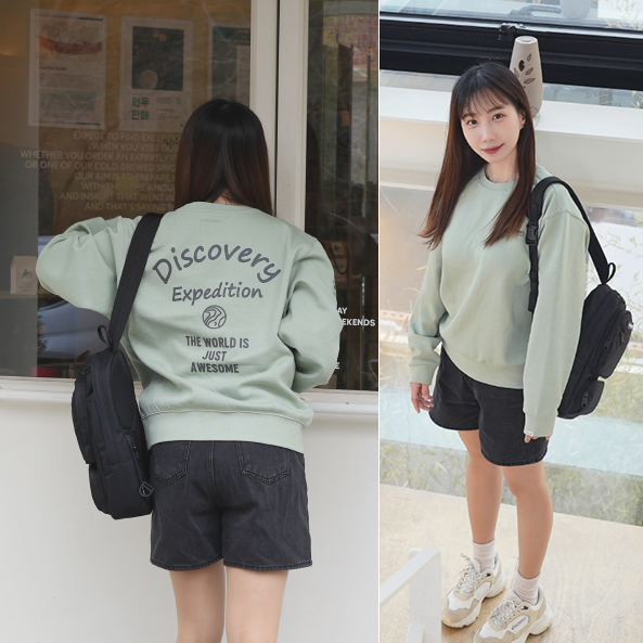 디스커버리 바시티 여성 맨투맨 슬링백 봄코디 데일리룩 네이버 블로그