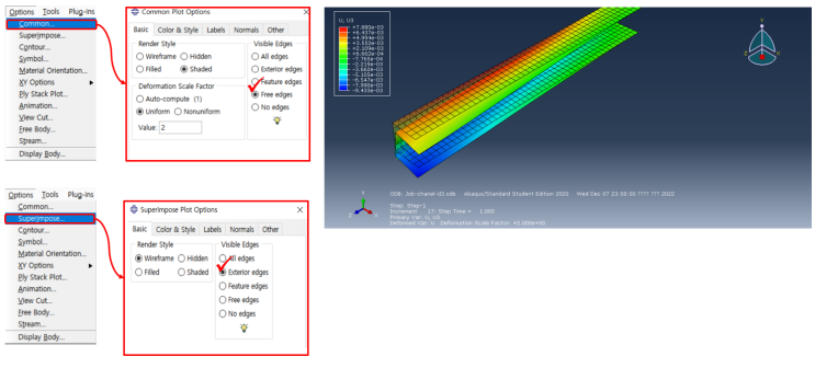 Abaqus 구조해석 (유용한 옵션 5) - 변형 전후 형태를 같이 plot하기 (deformed & undeformed ...
