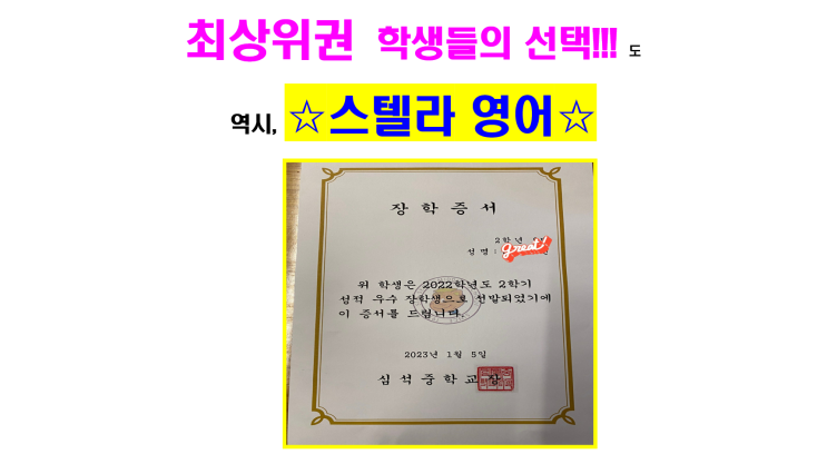 최상위권 학생들의 선택 도 역시 스텔라 영어 마석중영어천마중송라중영어심석중은솔초6영어창현초6영어화도라온