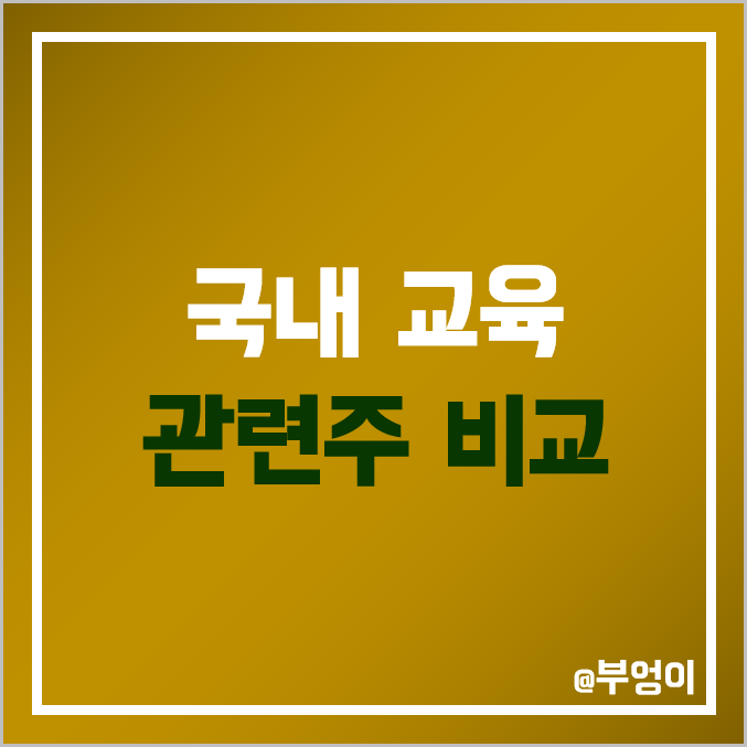 국내 교육주 원격 온라인 교육 관련주 아이비김영 Ne능률 비트컴퓨터 윌비스 삼성출판사 로보로보 아이스크림에듀 캐리소프트
