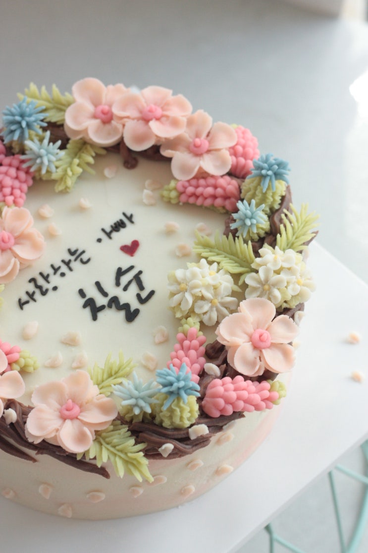잔꽃리스 핑크버전 칠순 팔순 환갑 떡케이크 부천 상동 유월의케이크 네이버 블로그