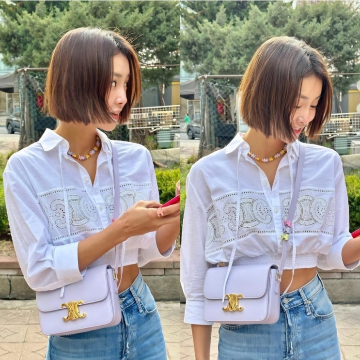 이시영 인스타그램 패션 셀린느 미니 가방과 여자 흰셔츠 코디 꾸안꾸로 예뻐 네이버 블로그