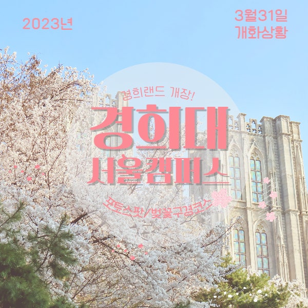 서울벚꽃명소 경희대 서울캠퍼스 벚꽃 스팟 총 정리 3월31일 개화상황경희대 가는 방법경희대 주차벚꽃 구경 코스