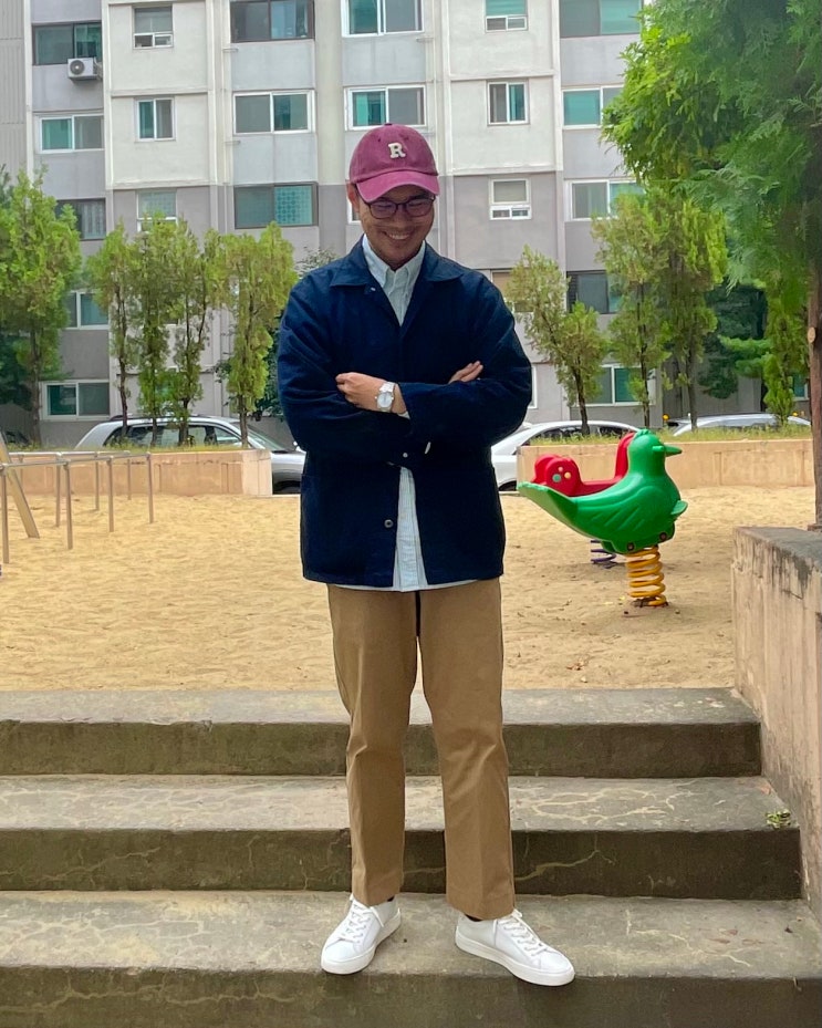 연휴 남자 스트라이프 셔츠 면바지 워크자켓 모자 코디 네이버 블로그