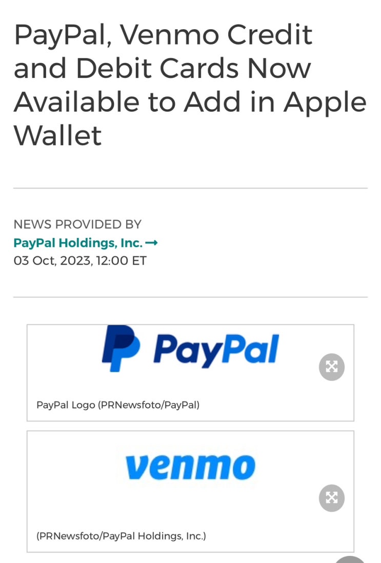 PayPal, Venmo 신용카드 및 직불카드를 Apple Wallet에 추가 업데이트 발표 : 네이버 블로그